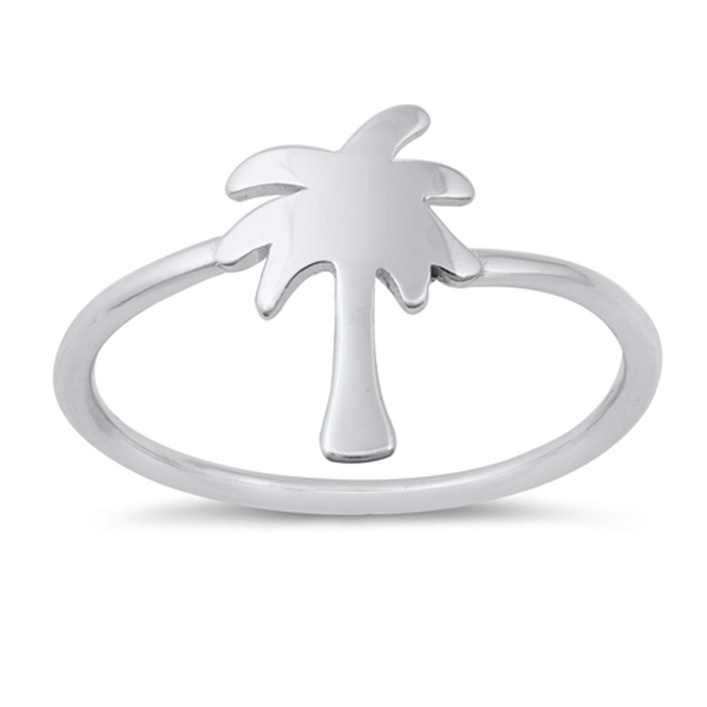 Polished Flat Palm Tree Beach Ring New .925 Sterling Silver Band Size 11