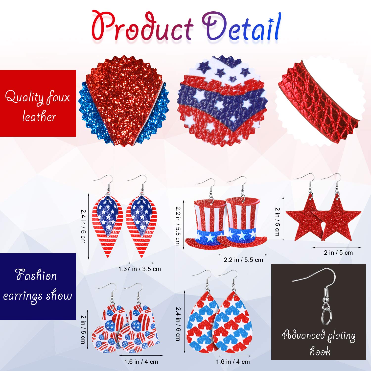 16 Pairs Independence Day American Flags Patriotic Faux Leather Earrings Dangle Petal Lightweight 4th of July Teardrop Leaf Drop Earrings for Women Gifts