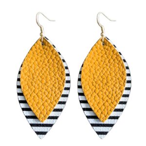 rostivo leather earrings for women double layered dangle earrings (yellow)