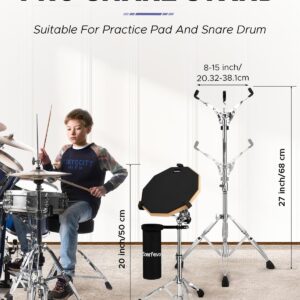 Starfavor Drum Practice Pad with Snare Drum Stand Set, 12-Inch Double Sided Silent Practice Pad Kit with Drum Sticks, Drumstick Holder, Luminous Carrying Bag, Black (Fits 8''-15'' Drums)