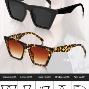 2 Pair Vintage Square Cat Eye Sunglasses Women Retro Trendy Cateye Sunglasses