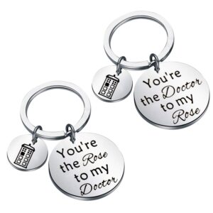 bauna movie inspired keychain with police box charm you're the doctor to my rose couple gift keychain set for 2