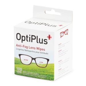 optiplus anti fog pre-moistened cleaning wipes for glasses, screens, lenses - quick-dry, scratch-free, 100 count