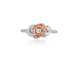 jewelili enchanted disney fine jewelry 10k white gold and rose gold 1/5 cttw diamond belle rose ring