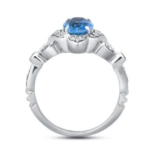 Jewelili Enchanted Disney Fine Jewelry Sterling Silver 1/5 Cttw Diamond and Swiss Blue Topaz Jasmine Ring Size 7