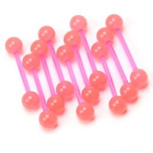 crazypiercing 10pcs 14g 16mm glow in the dark flexible acrylic tongue ring or nipple ring staight tongue barbell retainer piercing jewelry (pink)