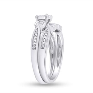 AFFY 1/10 ctw Round White Natural Diamond Set Ladies Engagement Wedding Bridal Ring Set In 14k White Gold Plated Sterling Silver (I-J / I2-I3, 0.10 ctw) Size-10