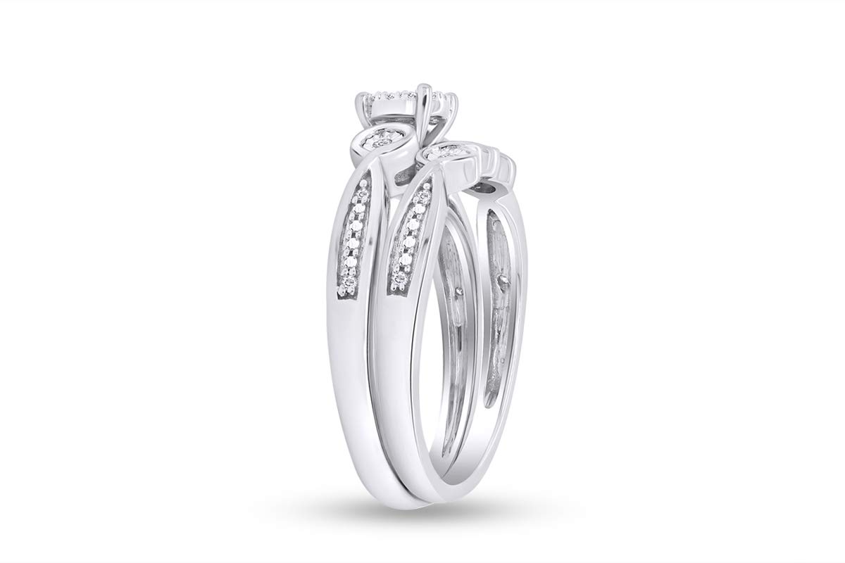 AFFY 1/10 ctw Round White Natural Diamond Set Ladies Engagement Wedding Bridal Ring Set In 14k White Gold Plated Sterling Silver (I-J / I2-I3, 0.10 ctw) Size-10