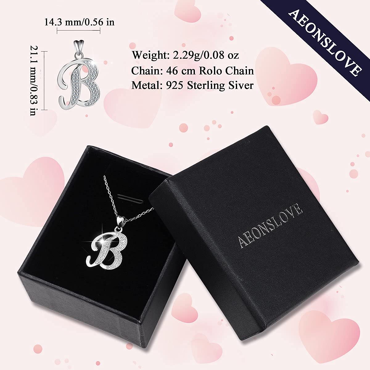 AEONSLOVE B Initial Necklace Sterling Silver Letter B Necklace Alphabet Pendant Cadena de Plata 925 Para Mujer with Cubic Zirconia Letter Jewelry Gifts for Women Daughter Mother Teen Wife Aunt Sister