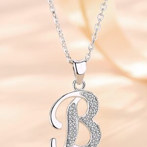 AEONSLOVE B Initial Necklace Sterling Silver Letter B Necklace Alphabet Pendant Cadena de Plata 925 Para Mujer with Cubic Zirconia Letter Jewelry Gifts for Women Daughter Mother Teen Wife Aunt Sister