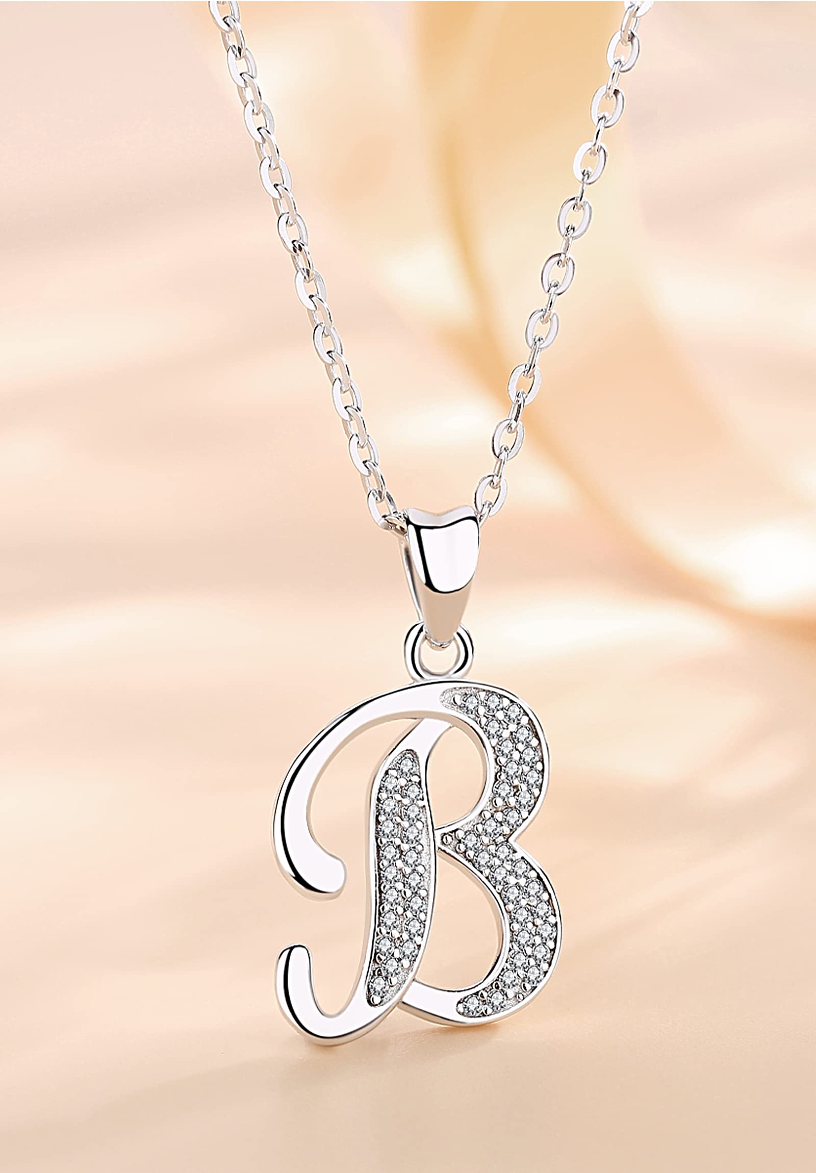 AEONSLOVE B Initial Necklace Sterling Silver Letter B Necklace Alphabet Pendant Cadena de Plata 925 Para Mujer with Cubic Zirconia Letter Jewelry Gifts for Women Daughter Mother Teen Wife Aunt Sister