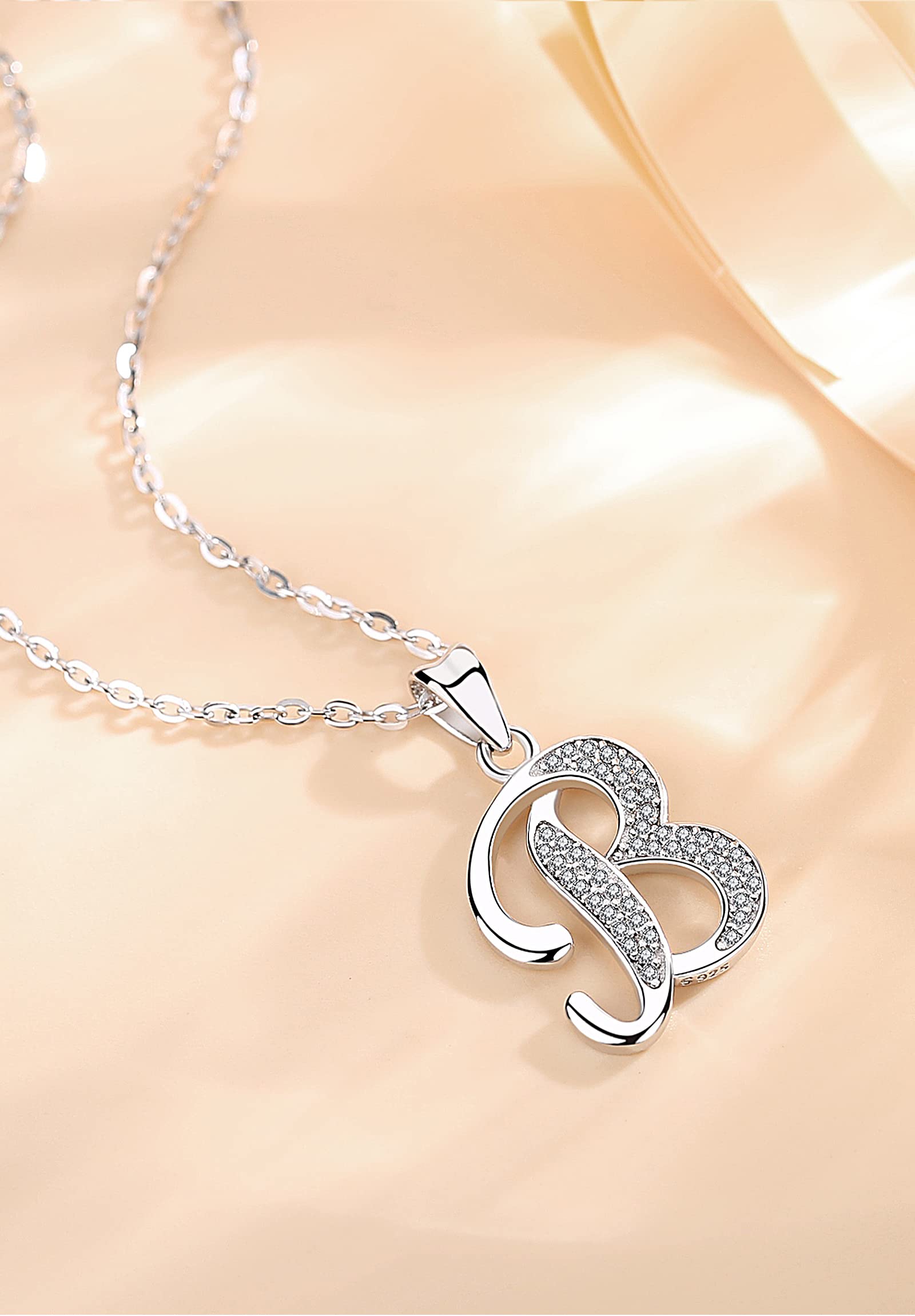 AEONSLOVE B Initial Necklace Sterling Silver Letter B Necklace Alphabet Pendant Cadena de Plata 925 Para Mujer with Cubic Zirconia Letter Jewelry Gifts for Women Daughter Mother Teen Wife Aunt Sister