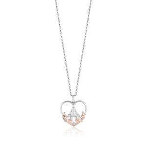 jewelili enchanted disney fine jewelry majestic princess castle necklace pendant in 14k rose gold over sterling silver