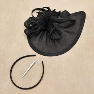 BABEYOND Tea Party Fascinator Hat for Women Kentucky Headwear Derby Pillbox Church Hat for Cocktail Wedding A-Black