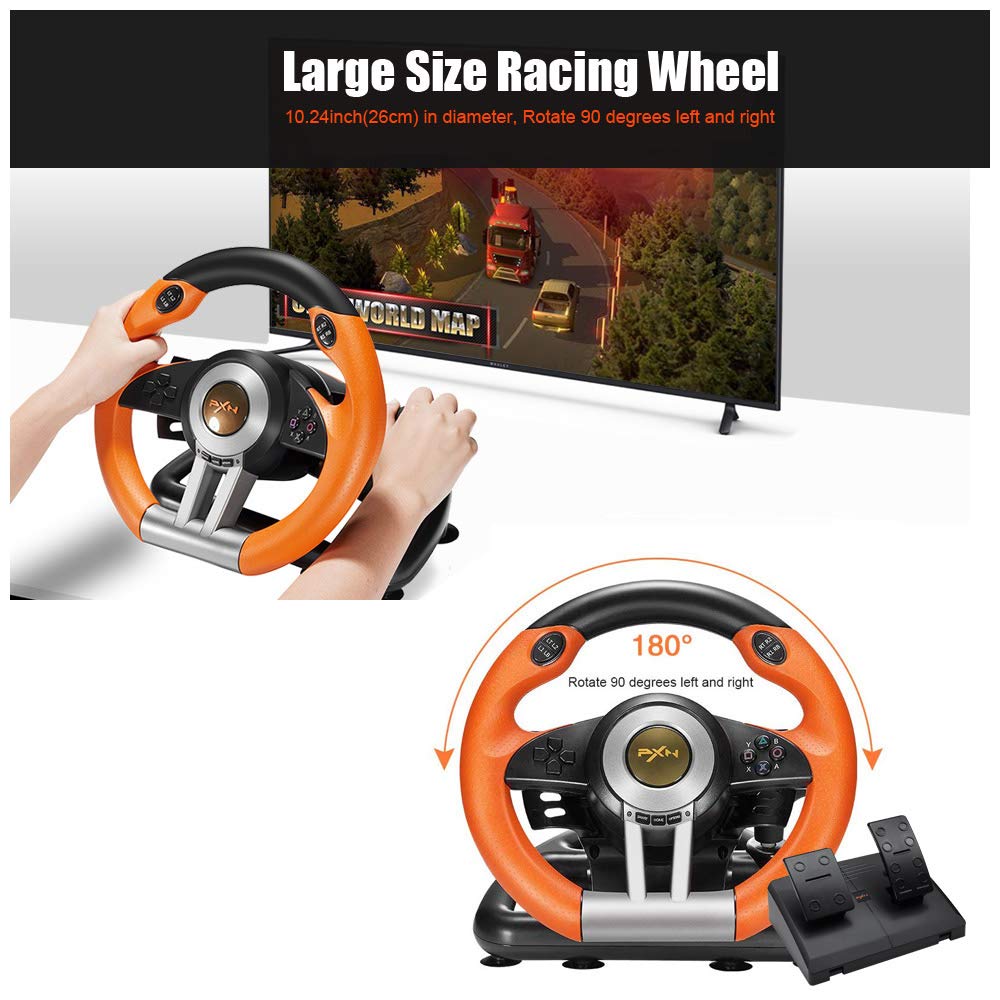 PXN V3II PC Racing Wheel, USB Car Race Game Steering Wheel with Pedals for Windows PC/PS3/PS4/Nintendo Switch/Xbox One/Xbox Series X/S