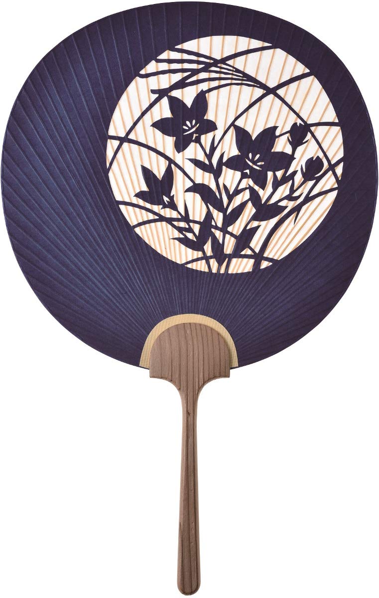 塩見団扇 Made in Japan 2059 Uchiwa Famous Moon (Navy Blue)