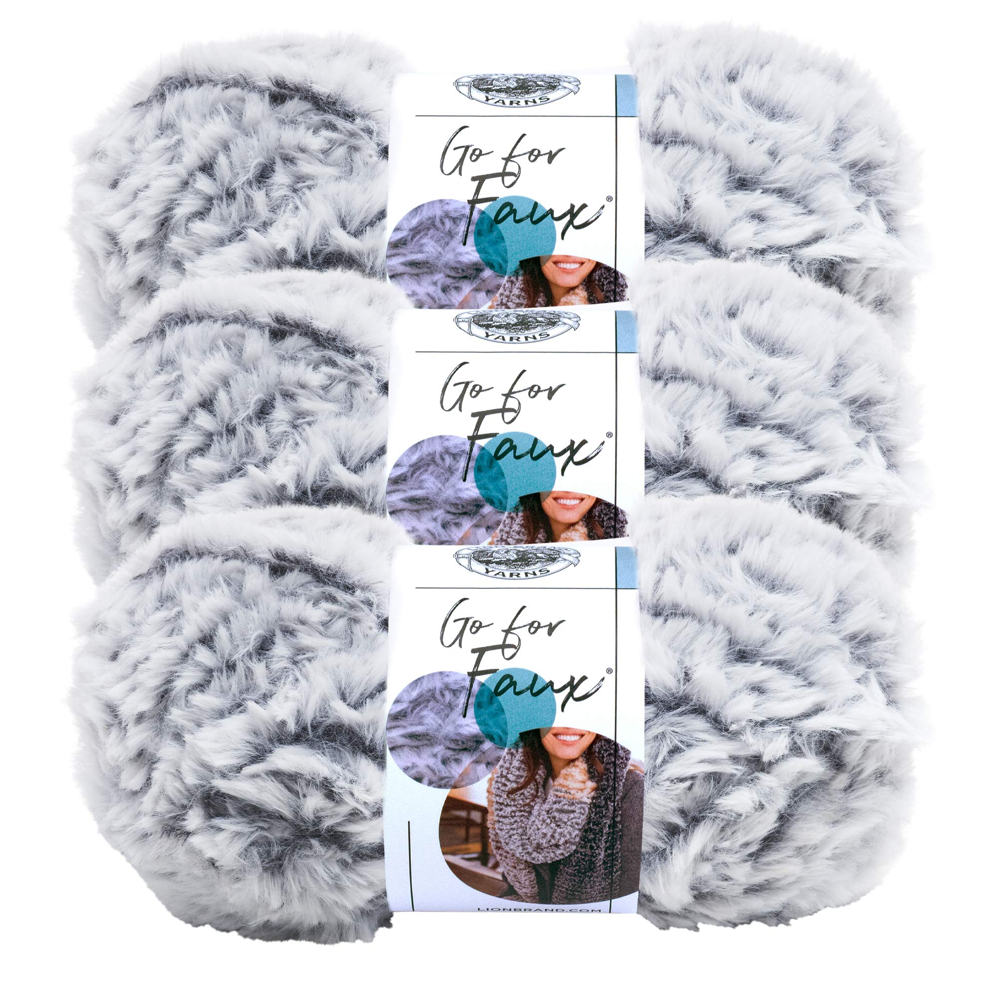 (3 Pack) Lion Brand Yarn Go for Faux Bulky Yarn, Chinchilla