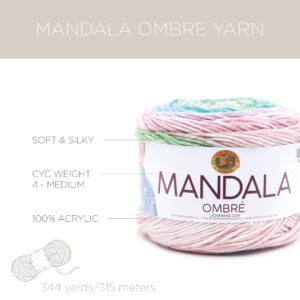 Lion Brand Yarn Mandala Ombré Yarn with Vibrant Colors, Soft Yarn for Crocheting and Knitting, Cool, 3-Pack