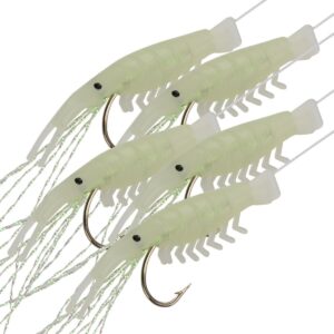 10 pc luminous shrimp bait rigs glitter glow in the dark fishing lures saltwater bait lure catching hook tackle fishing rigs (mix size)