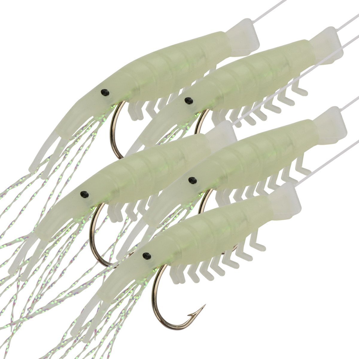 10 pc Luminous Shrimp Bait Rigs Glitter Glow in The Dark Fishing Lures Saltwater Bait Lure Catching Hook Tackle Fishing Rigs (Mix Size)