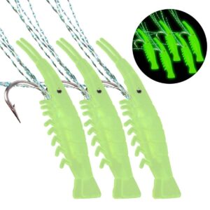 10 pc Luminous Shrimp Bait Rigs Glitter Glow in The Dark Fishing Lures Saltwater Bait Lure Catching Hook Tackle Fishing Rigs (Mix Size)