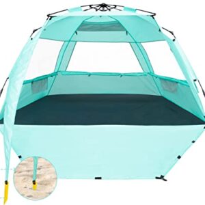 KO-ON Pop Up Beach Tent for 4 Person, Easy Setup and Portable Beach Shade Sun Shelter Canopy with UPF 50+ UV Protection, Extendable Floor with 3 Ventilating Windows Plus Carrying Bag