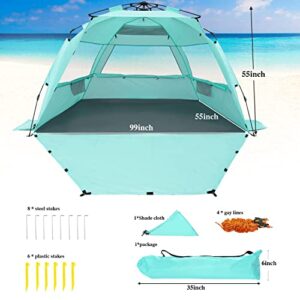 KO-ON Pop Up Beach Tent for 4 Person, Easy Setup and Portable Beach Shade Sun Shelter Canopy with UPF 50+ UV Protection, Extendable Floor with 3 Ventilating Windows Plus Carrying Bag