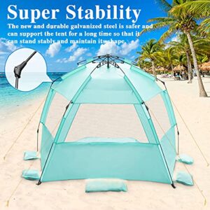 KO-ON Pop Up Beach Tent for 4 Person, Easy Setup and Portable Beach Shade Sun Shelter Canopy with UPF 50+ UV Protection, Extendable Floor with 3 Ventilating Windows Plus Carrying Bag