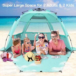 KO-ON Pop Up Beach Tent for 4 Person, Easy Setup and Portable Beach Shade Sun Shelter Canopy with UPF 50+ UV Protection, Extendable Floor with 3 Ventilating Windows Plus Carrying Bag