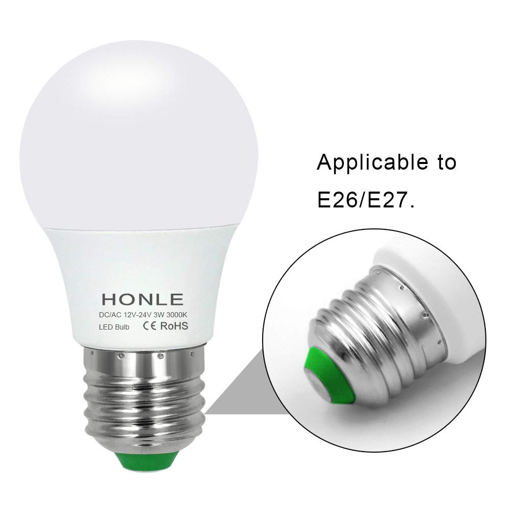 Honle E26 LED Light Bulbs 3W 12V Low Voltage Warm White 3000K E27 Edison Standard Screw Base 25W Equivalent Pack of 2