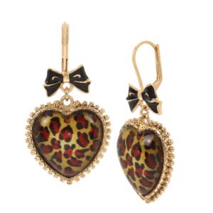 betsey johnson leopard heart drop earrings