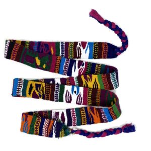 mayan arts single long belt strap, hat band, hatband, handmade in textile, bright multi color 55 x 1.25 inches