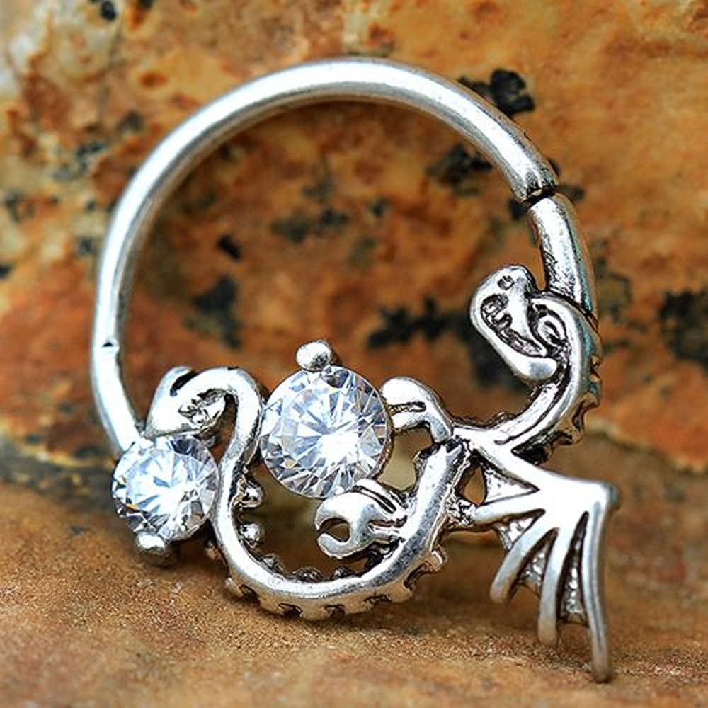 Pierced Owl 16GA Stainless Steel Crystal Flying Dragon Annealed Seamless Ring