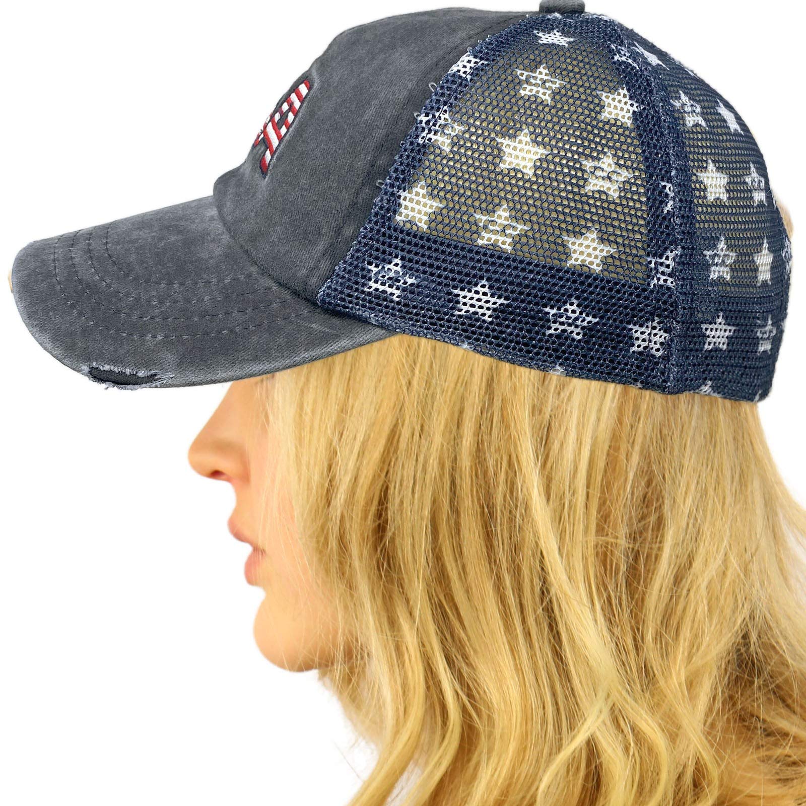 CC Everyday Distressed Trucker Mesh Summer Vented Baseball Sun Cap Hat (Patch USA)