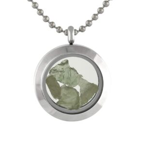 starborn moldavite window pendant in stainless steel