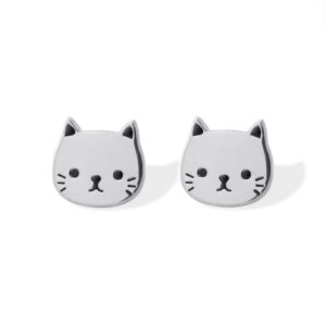 boma jewelry sterling silver cute cat with black resin stud earrings