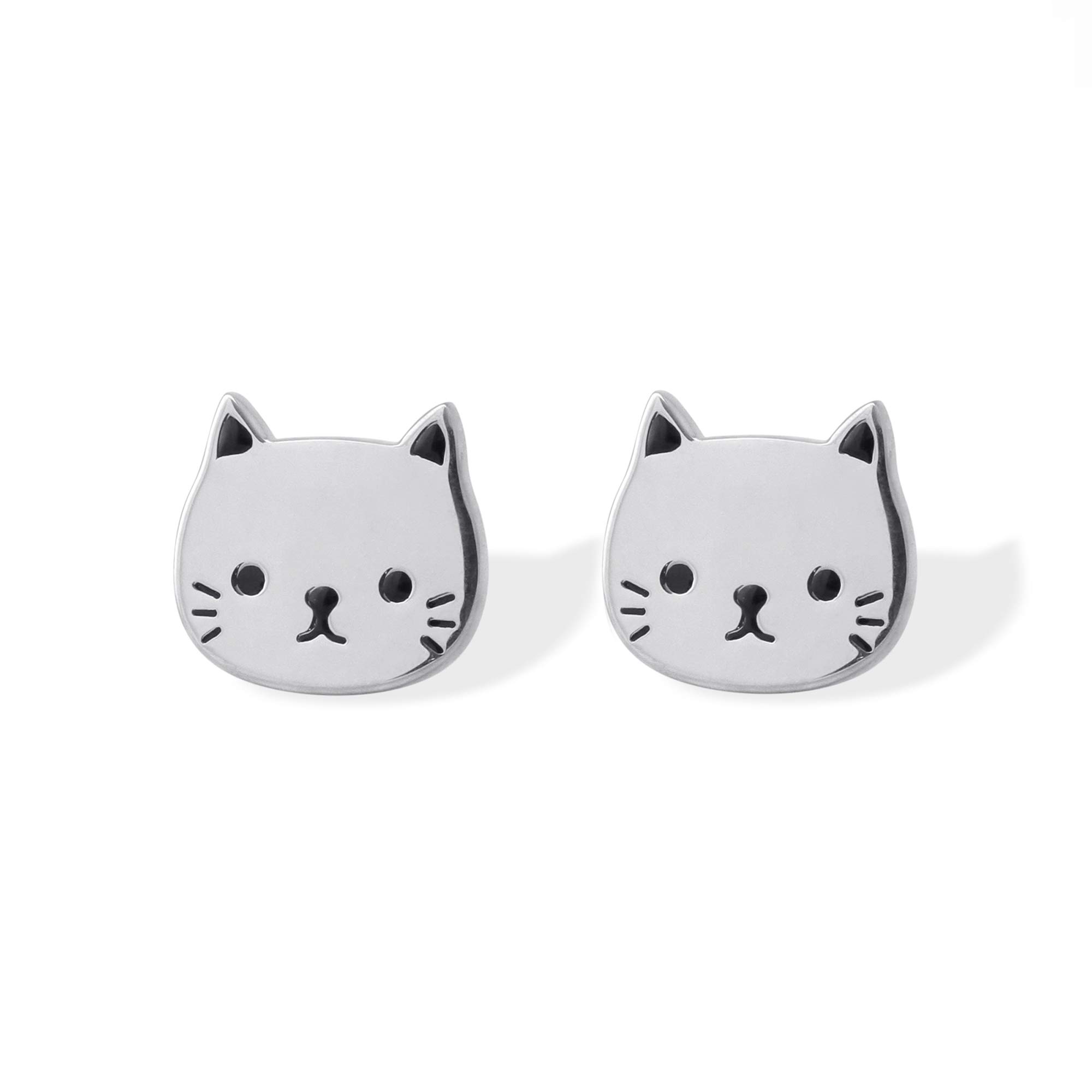 Boma Jewelry Sterling Silver Cute Cat with Black Resin Stud Earrings