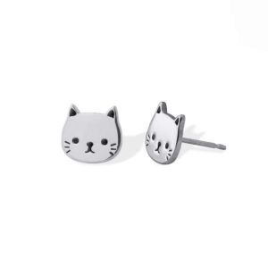 Boma Jewelry Sterling Silver Cute Cat with Black Resin Stud Earrings