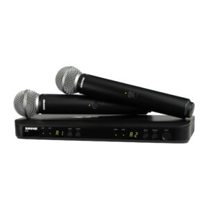 shure blx288/sm58 uhf wireless microphone system - perfect for church, karaoke, vocals - 14-hour battery life, 300 ft range | includes (2) sm58 handheld vocal mics, dual channel receiver | j11 band