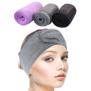 sinland headband for women ultra soft adjustable makeup hair band with magic tape, stretch head wrap for bath, shower, facial mask, yoga