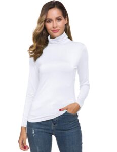 women's white long sleeve basic layer turtleneck top lightweight slim fit soft t-shirt small