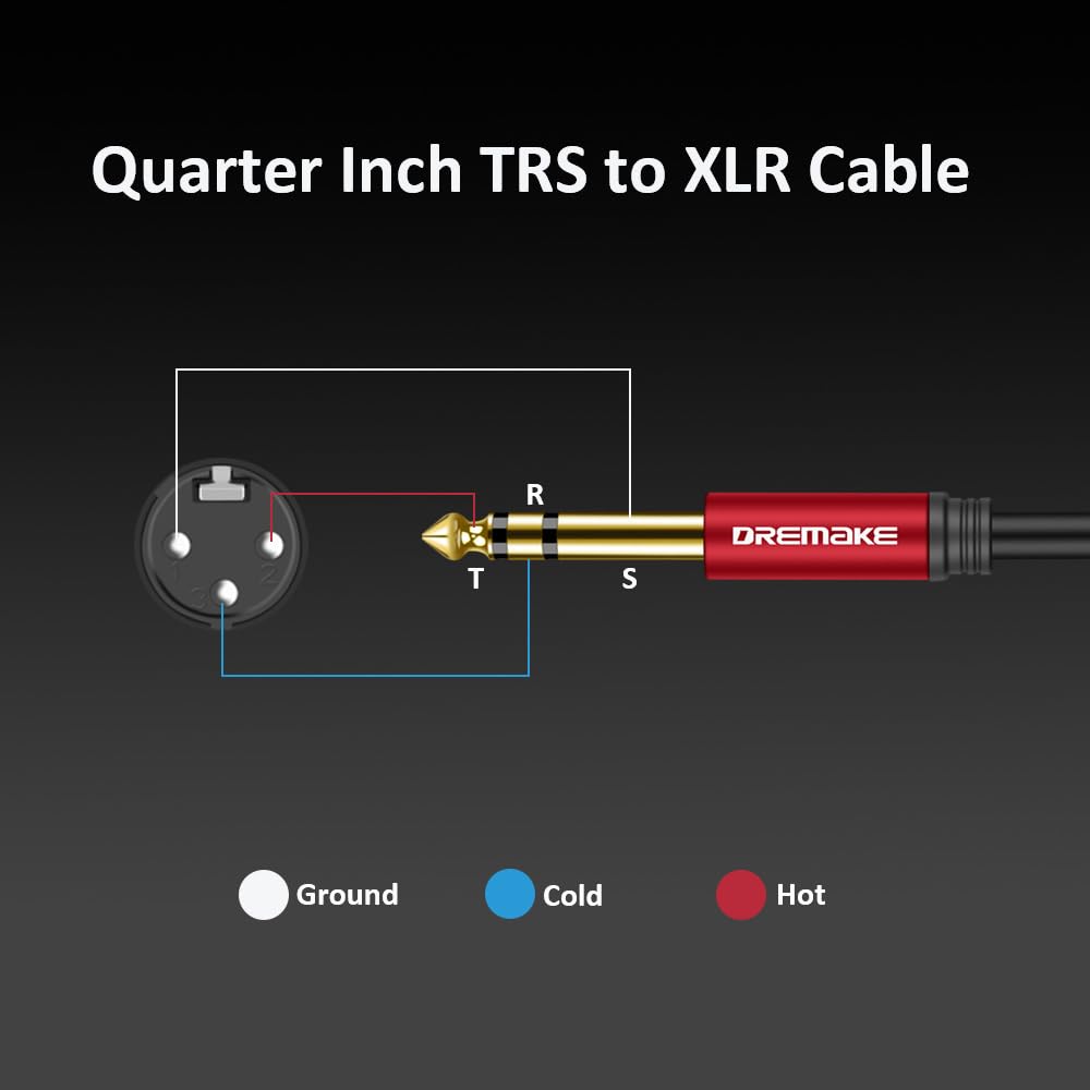 DREMAKE 25 Foot TRS Stereo 6.35mm 1/4 Inch to XLR Balanced Mic Cable Male to Male Audio Patch Cord for Speakers, Amplifier