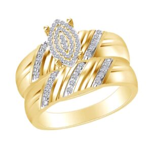 AFFY 1/10 Carat CT Round Cut White Natural Diamond Ladies Cluster Engagement Wedding Bridal Ring Set In 10k Solid Yellow Gold (I-J Color, I2-I3 Clarity, 0.10 Cttw) Ring Size-9.5