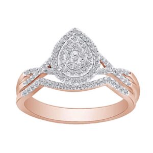 AFFY 0.25 Carat (Cttw) Round White Natural Diamond Pear Frame Infinity Split Shank Engagement Wedding Bridal Ring Set In 10k Solid Rose Gold (I-J Color, I2-I3 Clarity, 1/4 CT) Ring Size-5