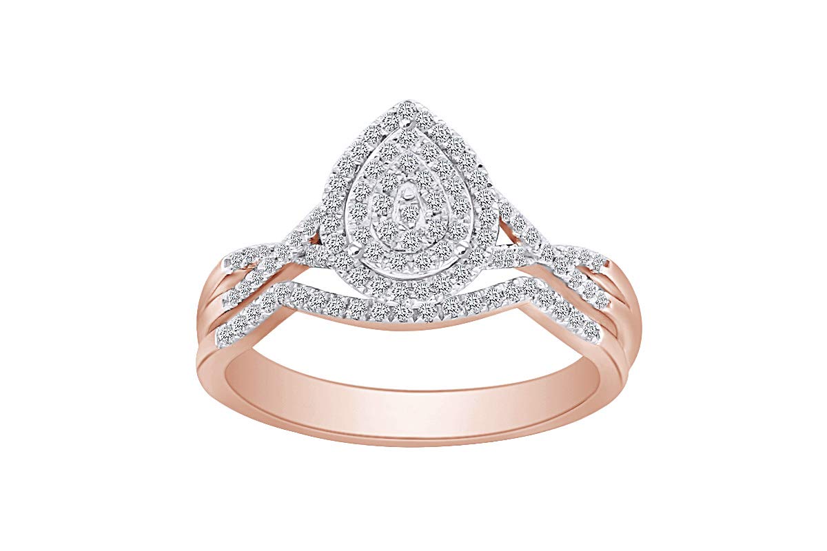 AFFY 0.25 Carat (Cttw) Round White Natural Diamond Pear Frame Infinity Split Shank Engagement Wedding Bridal Ring Set In 10k Solid Rose Gold (I-J Color, I2-I3 Clarity, 1/4 CT) Ring Size-5