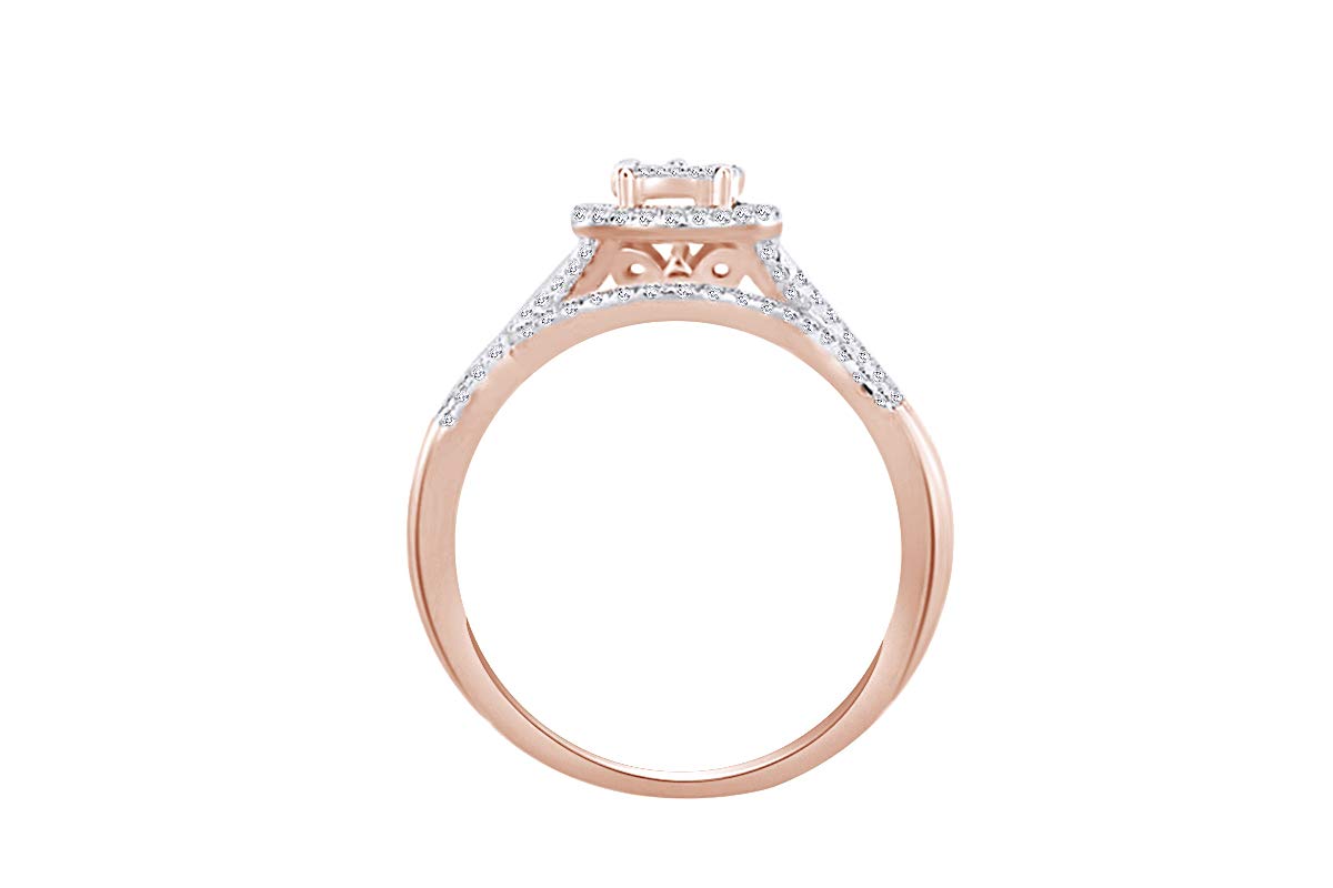 AFFY 0.25 Carat (Cttw) Round White Natural Diamond Pear Frame Infinity Split Shank Engagement Wedding Bridal Ring Set In 10k Solid Rose Gold (I-J Color, I2-I3 Clarity, 1/4 CT) Ring Size-5