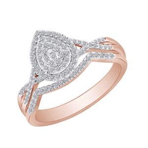 AFFY 0.25 Carat (Cttw) Round White Natural Diamond Pear Frame Infinity Split Shank Engagement Wedding Bridal Ring Set In 10k Solid Rose Gold (I-J Color, I2-I3 Clarity, 1/4 CT) Ring Size-5