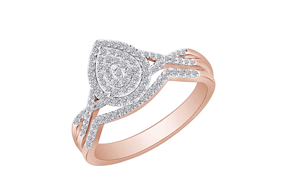 AFFY 0.25 Carat (Cttw) Round White Natural Diamond Pear Frame Infinity Split Shank Engagement Wedding Bridal Ring Set In 10k Solid Rose Gold (I-J Color, I2-I3 Clarity, 1/4 CT) Ring Size-5