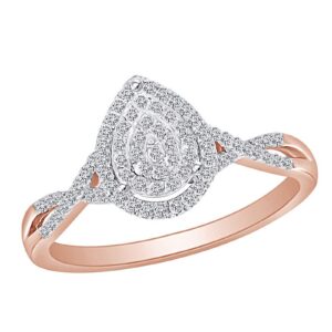 AFFY 0.25 Carat (Cttw) Round White Natural Diamond Pear Frame Infinity Split Shank Engagement Wedding Bridal Ring Set In 10k Solid Rose Gold (I-J Color, I2-I3 Clarity, 1/4 CT) Ring Size-5