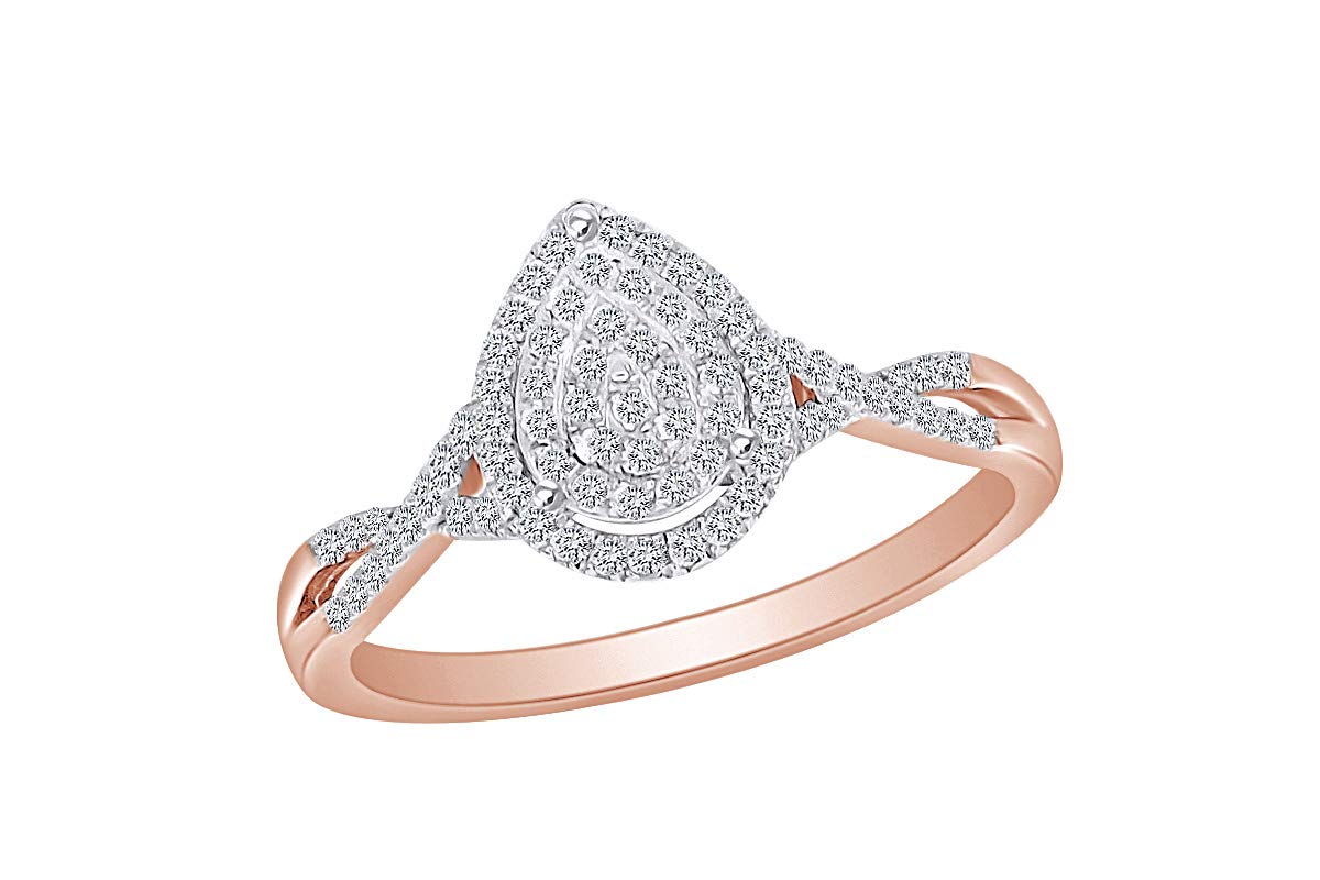 AFFY 0.25 Carat (Cttw) Round White Natural Diamond Pear Frame Infinity Split Shank Engagement Wedding Bridal Ring Set In 10k Solid Rose Gold (I-J Color, I2-I3 Clarity, 1/4 CT) Ring Size-5